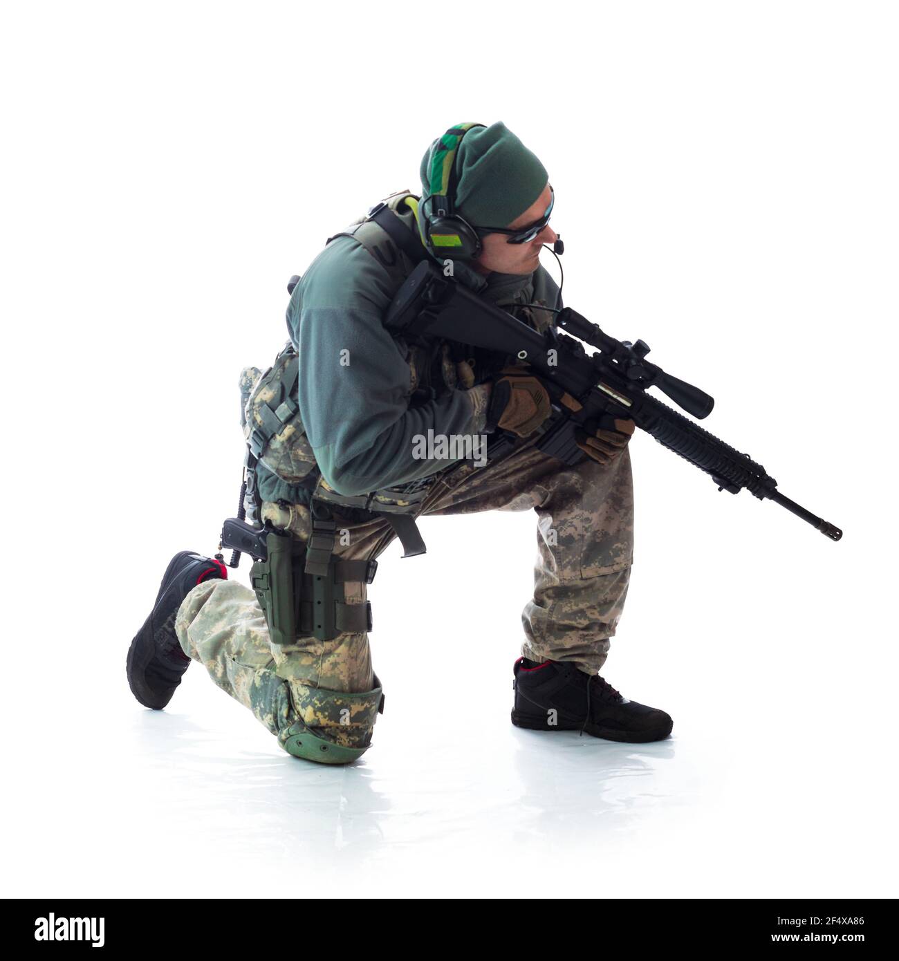 man military outfit a soldier in modern times on a white background in ...