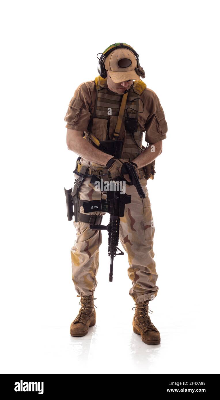 man military outfit a mercenary soldier in modern times on a white ...