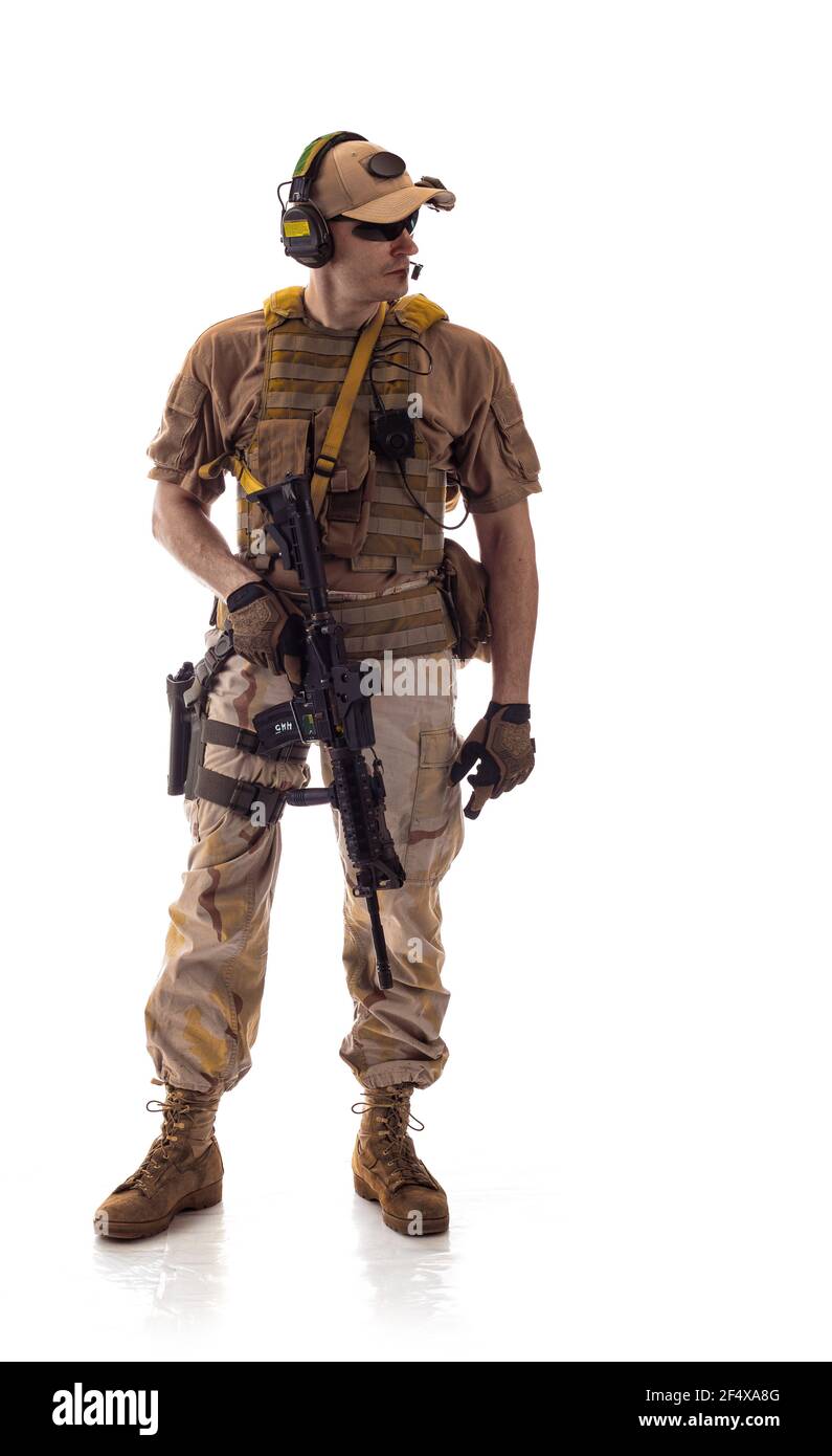 man military outfit a mercenary soldier in modern times on a white ...