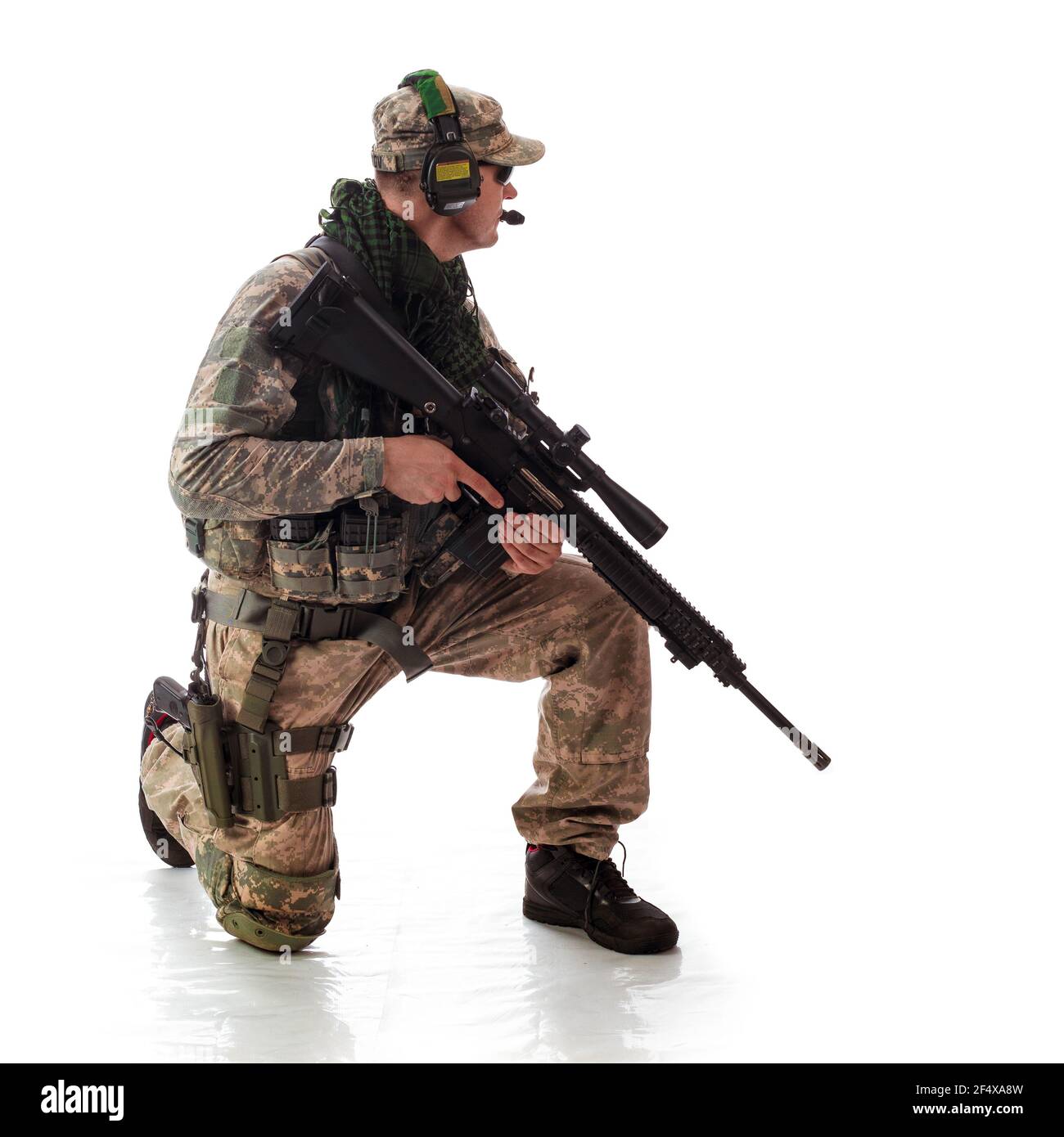 man military outfit a soldier in modern times on a white background in ...
