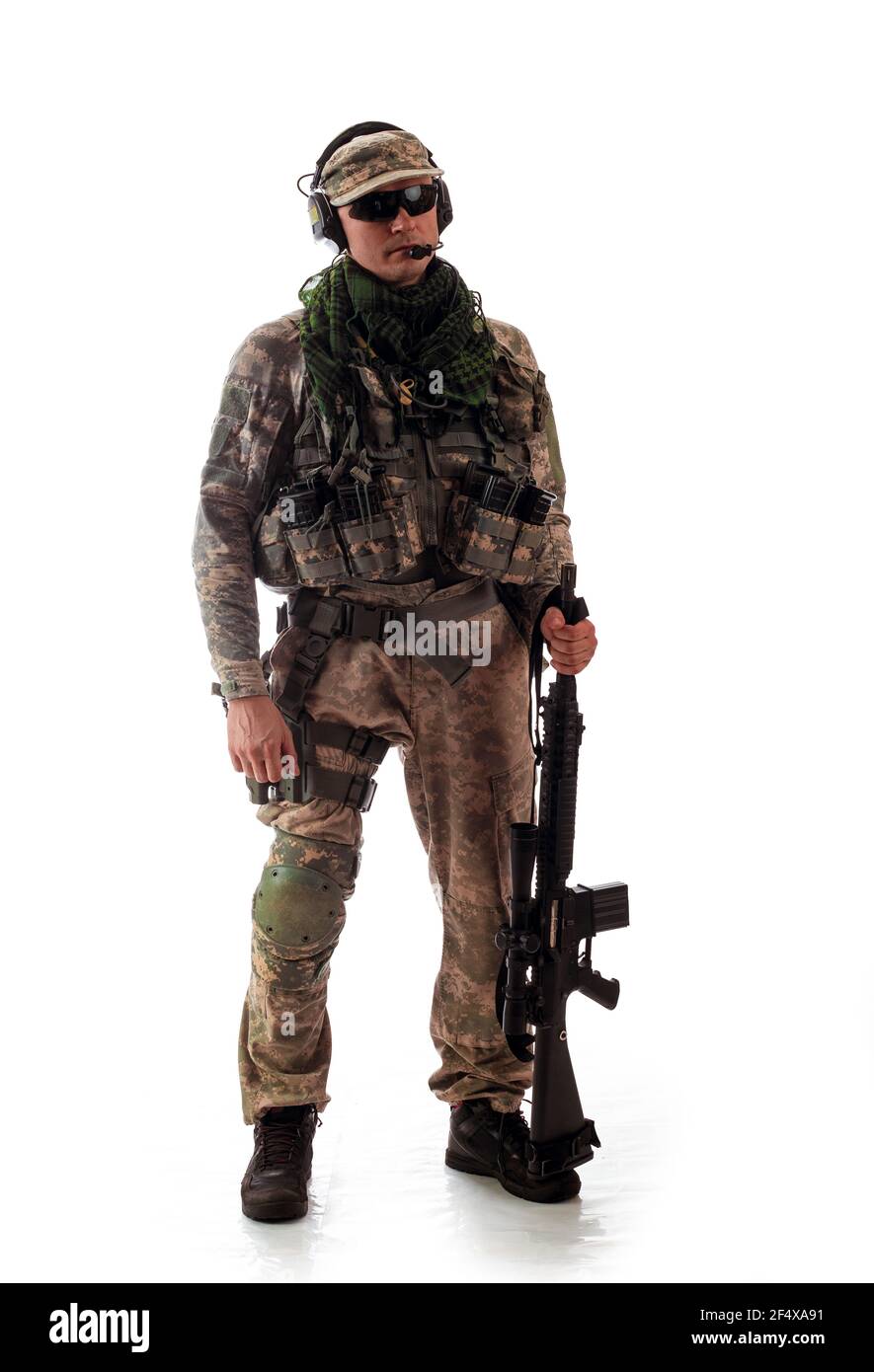 man military outfit a soldier in modern times on a white background in ...
