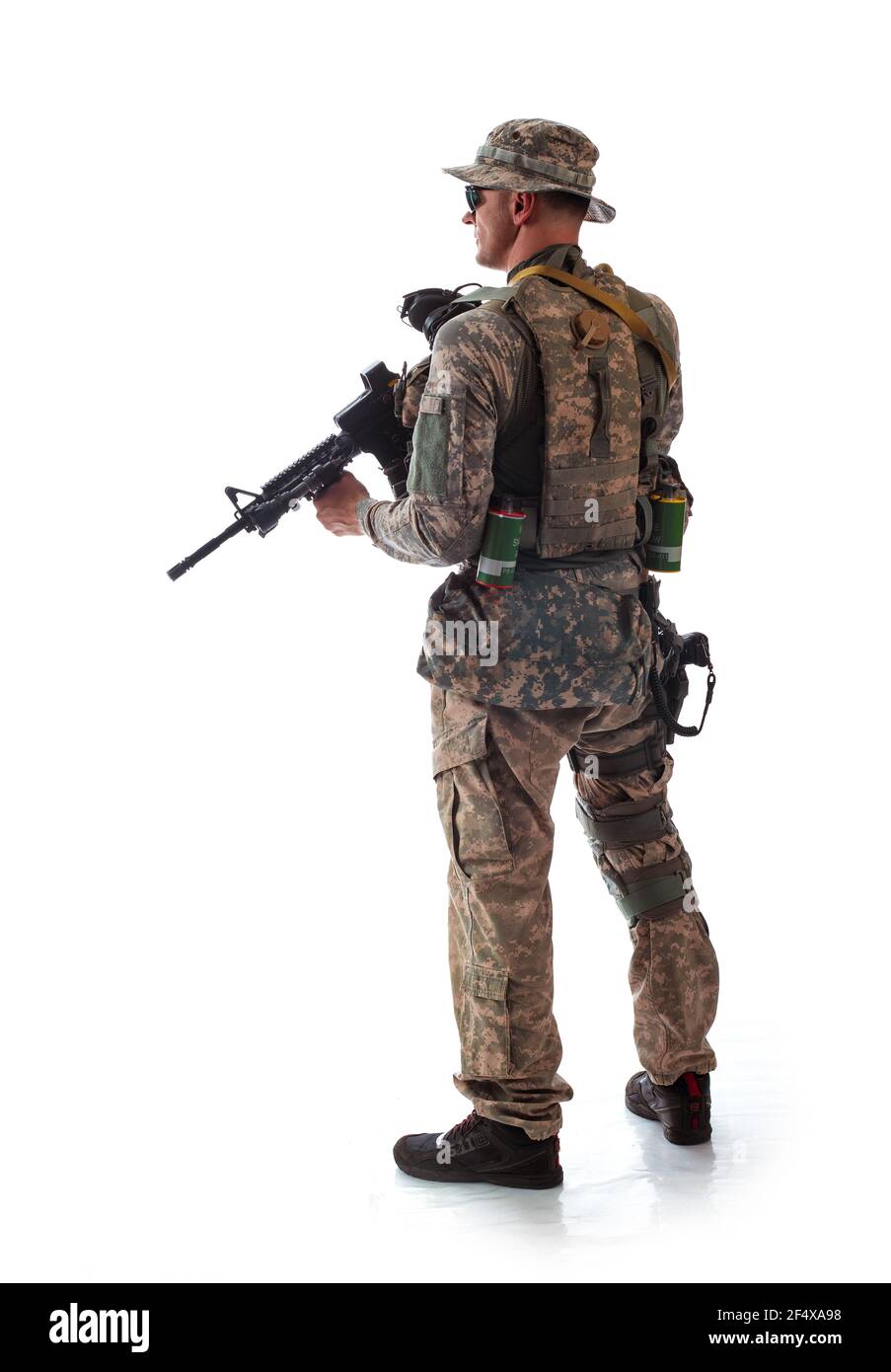 man in military outfit of the American trooper in modern times on a ...