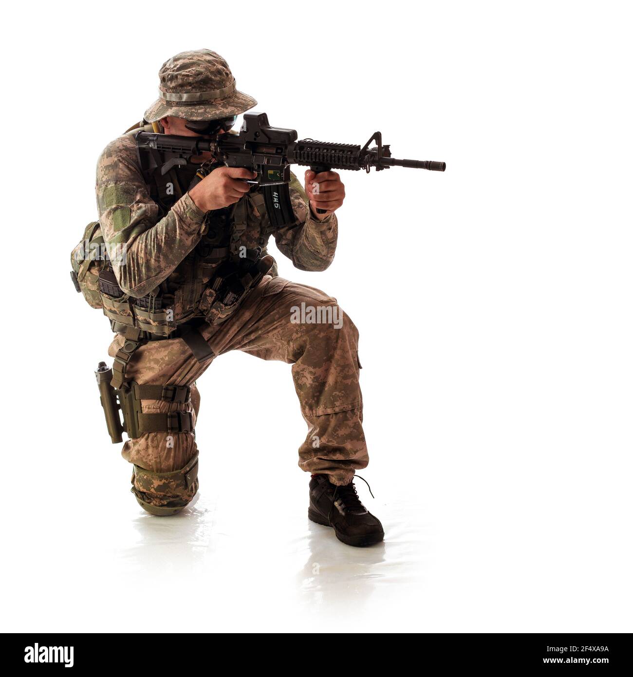 man in military outfit of the American trooper in modern times on a ...