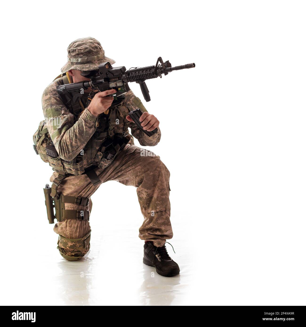 man in military outfit of the American trooper in modern times on a ...