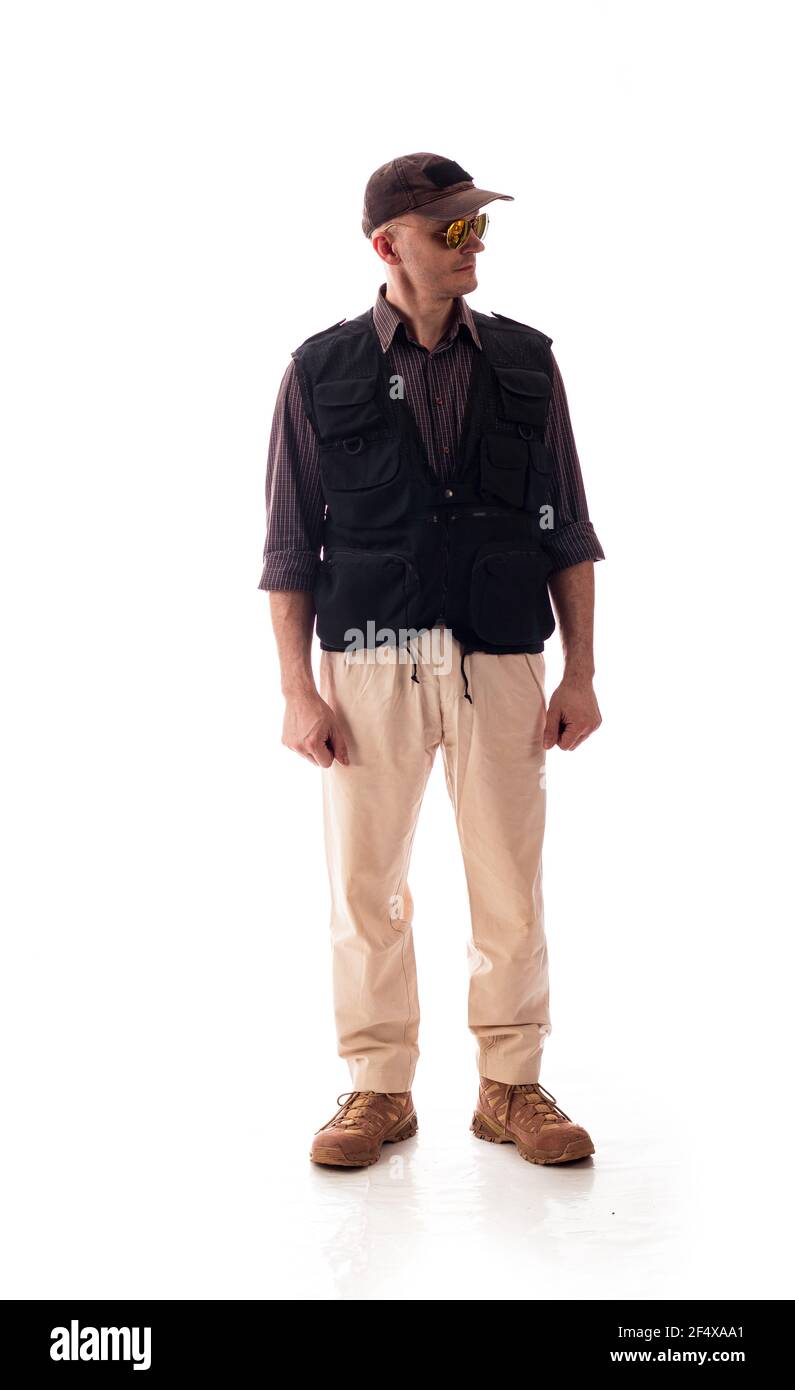 a man in civilian clothing specialist in the war zone on a white ...