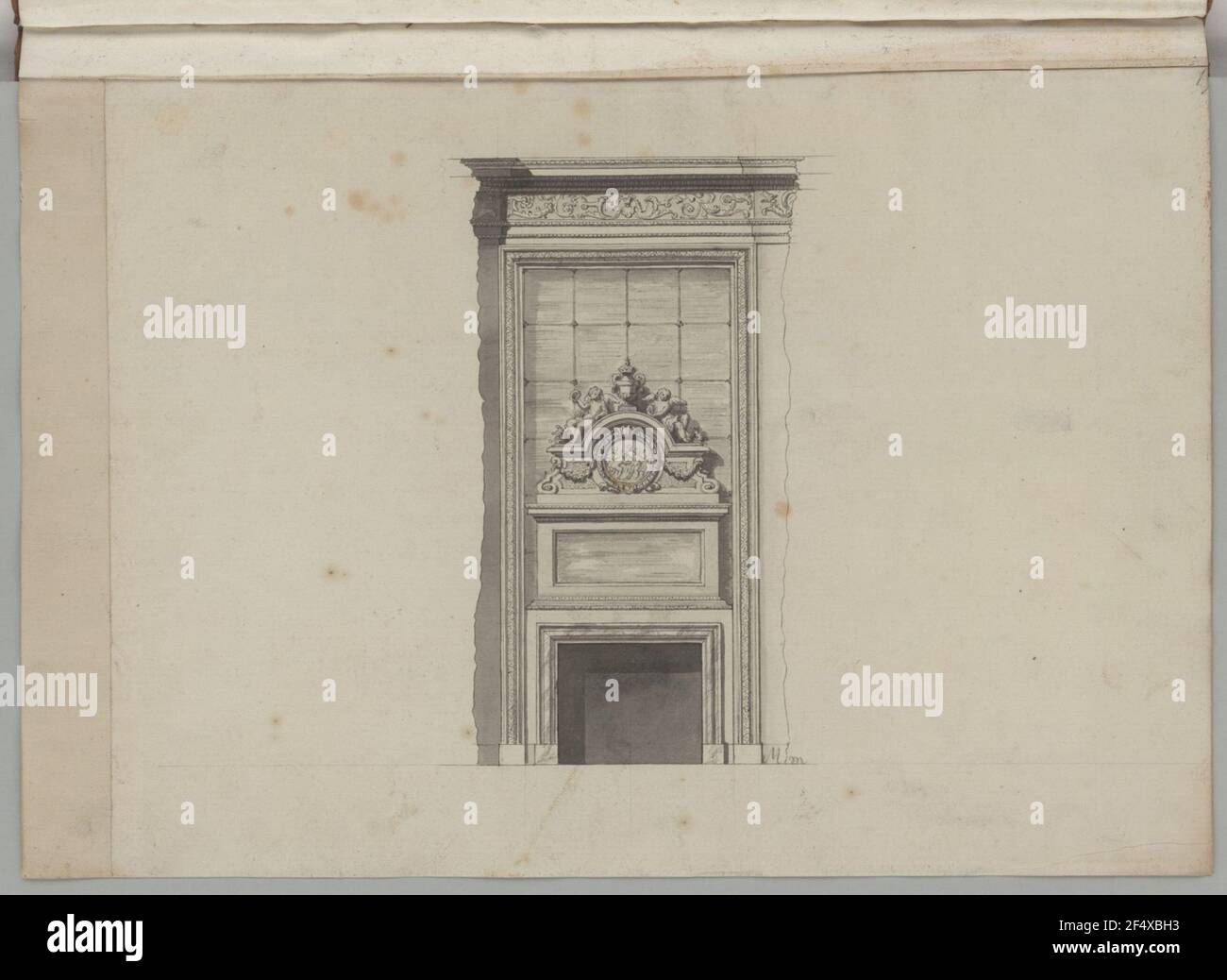 Fireplace with attachment, design, elevation Stock Photo - Alamy