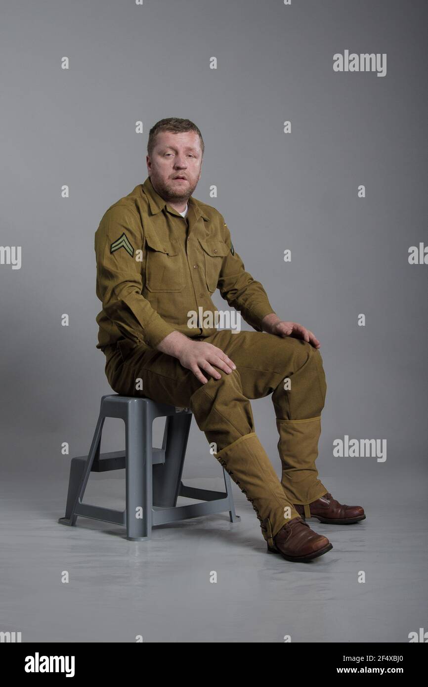 The man is an actor in the military uniform of an American ranger ...