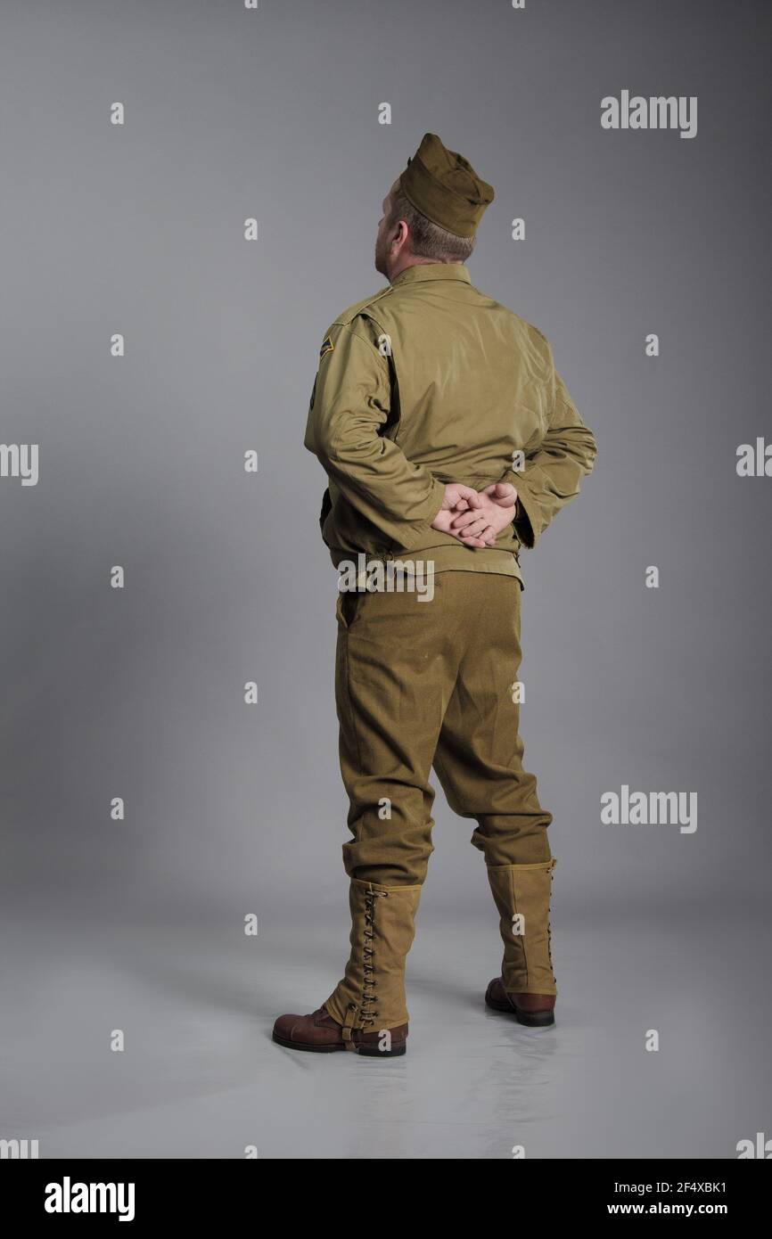 The man is an actor in the military uniform of an American ranger ...