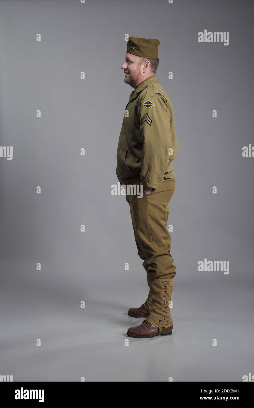 The man is an actor in the military uniform of an American ranger ...
