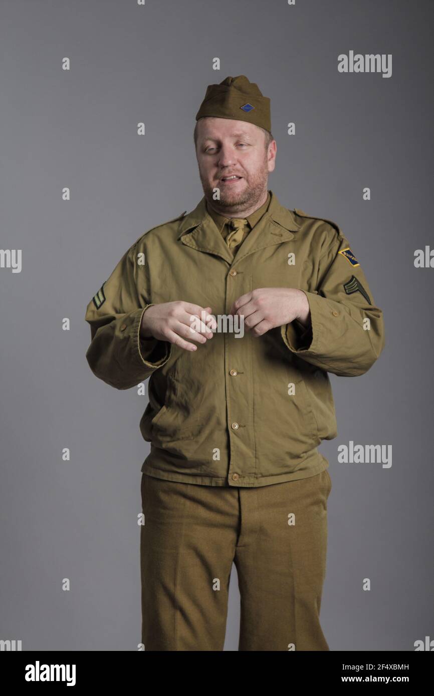 The man is an actor in the military uniform of an American ranger ...