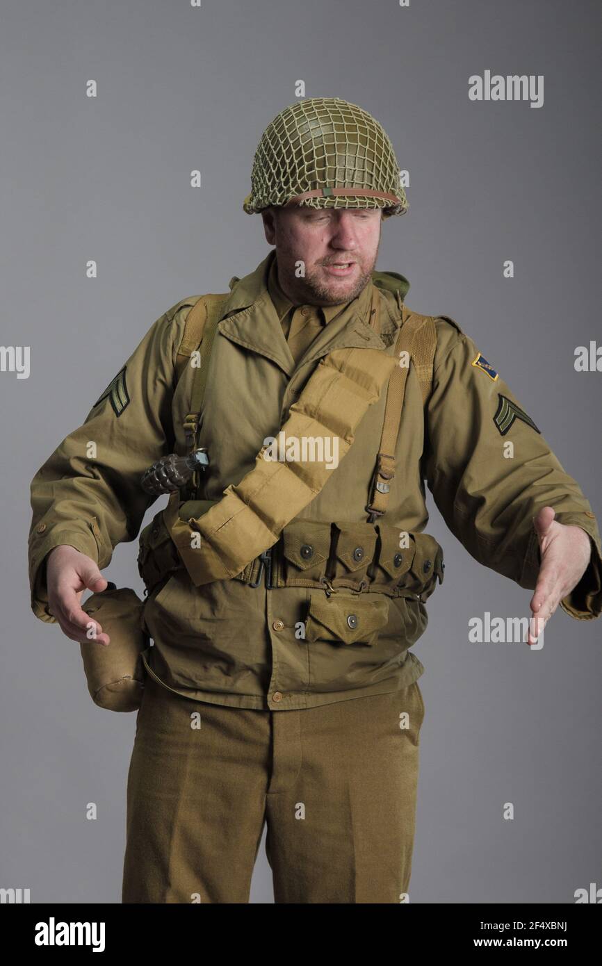 The man is an actor in the military uniform of an American ranger ...