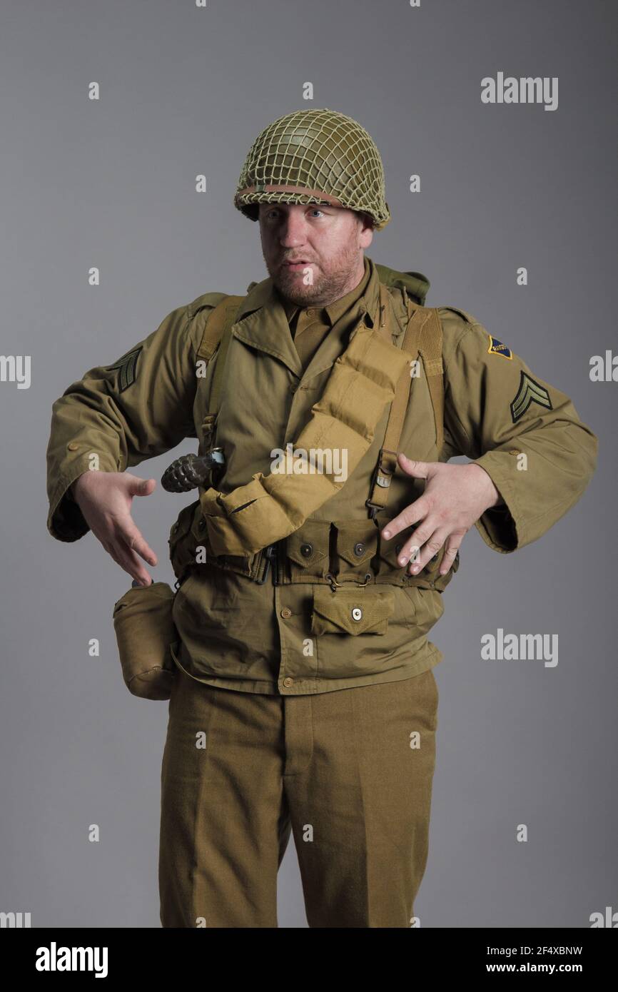 The man is an actor in the military uniform of an American ranger ...