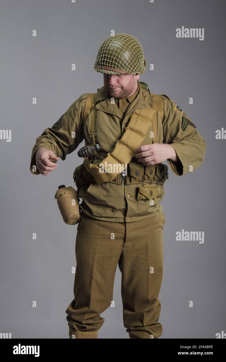 The man is an actor in the military uniform of an American ranger ...