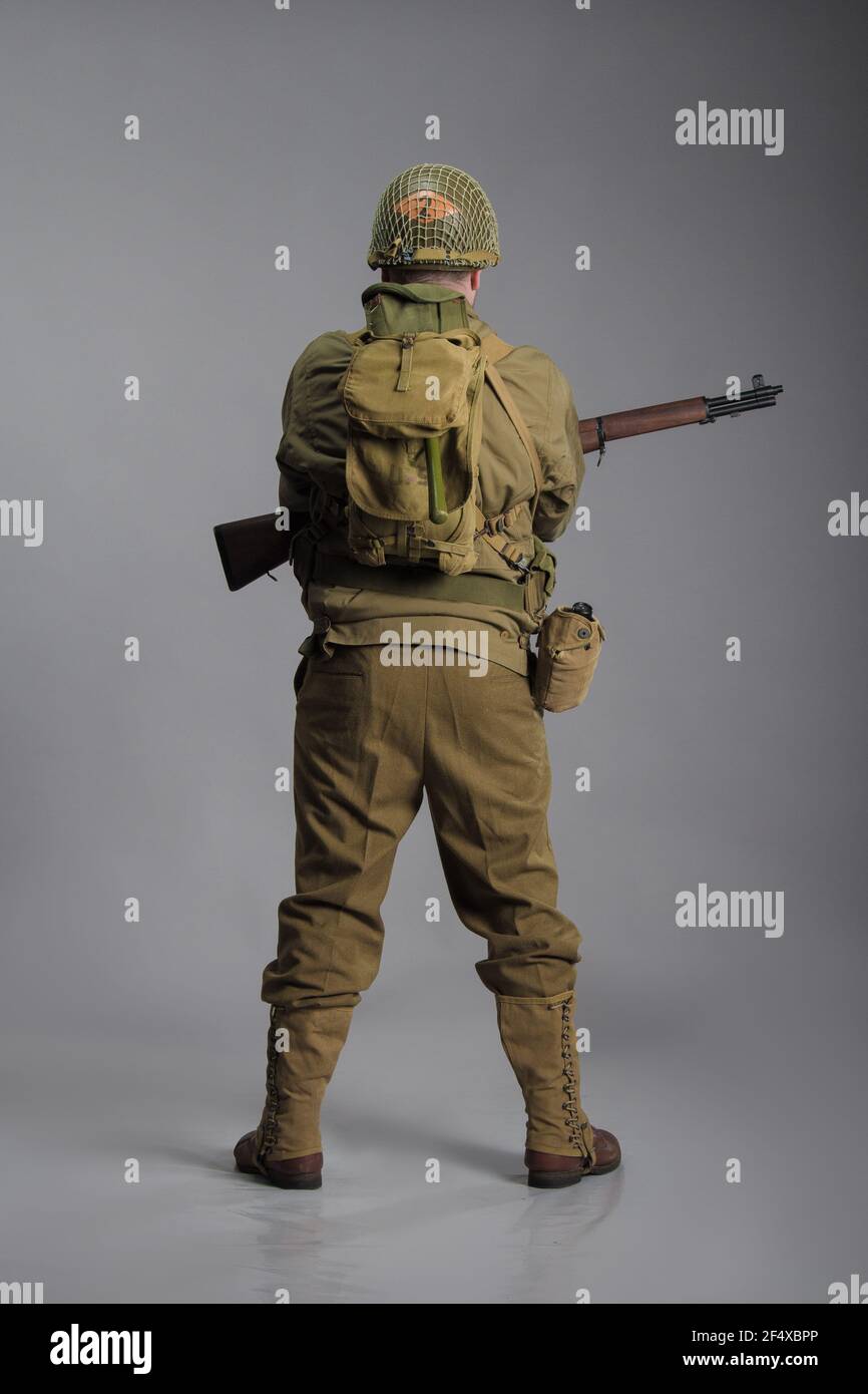 The man is an actor in the military uniform of an American ranger ...