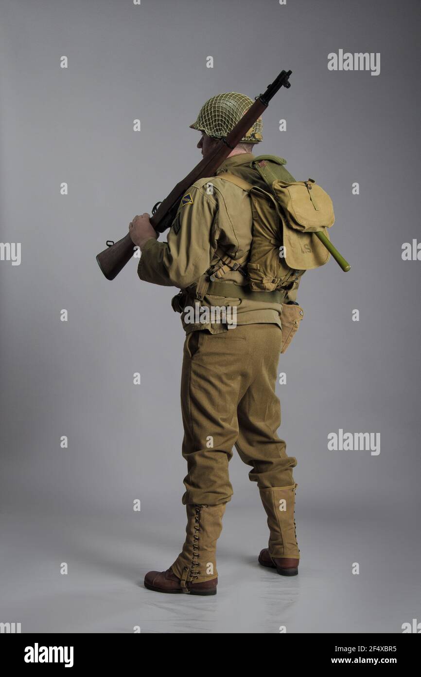 The man is an actor in the military uniform of an American ranger ...