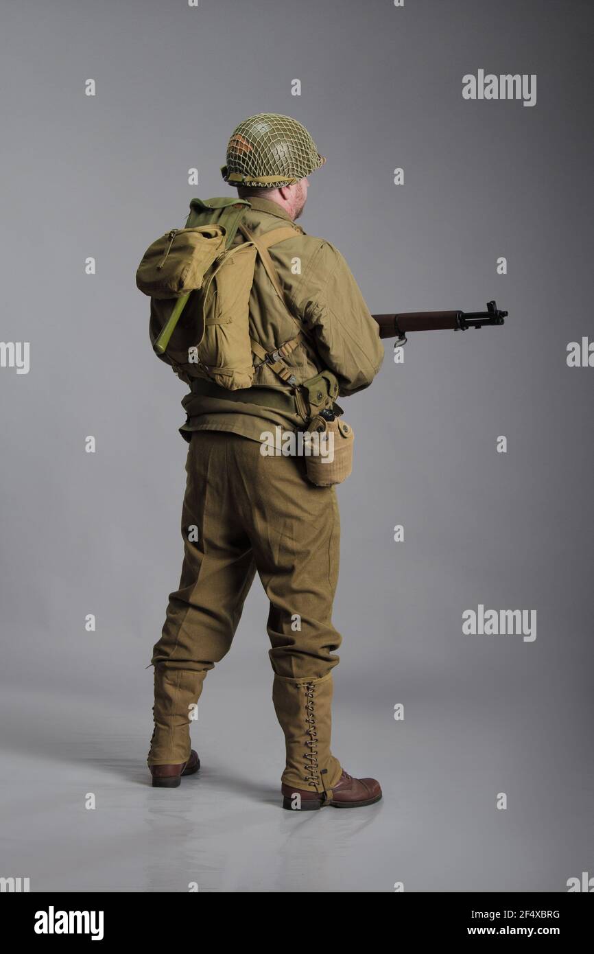 The man is an actor in the military uniform of an American ranger ...