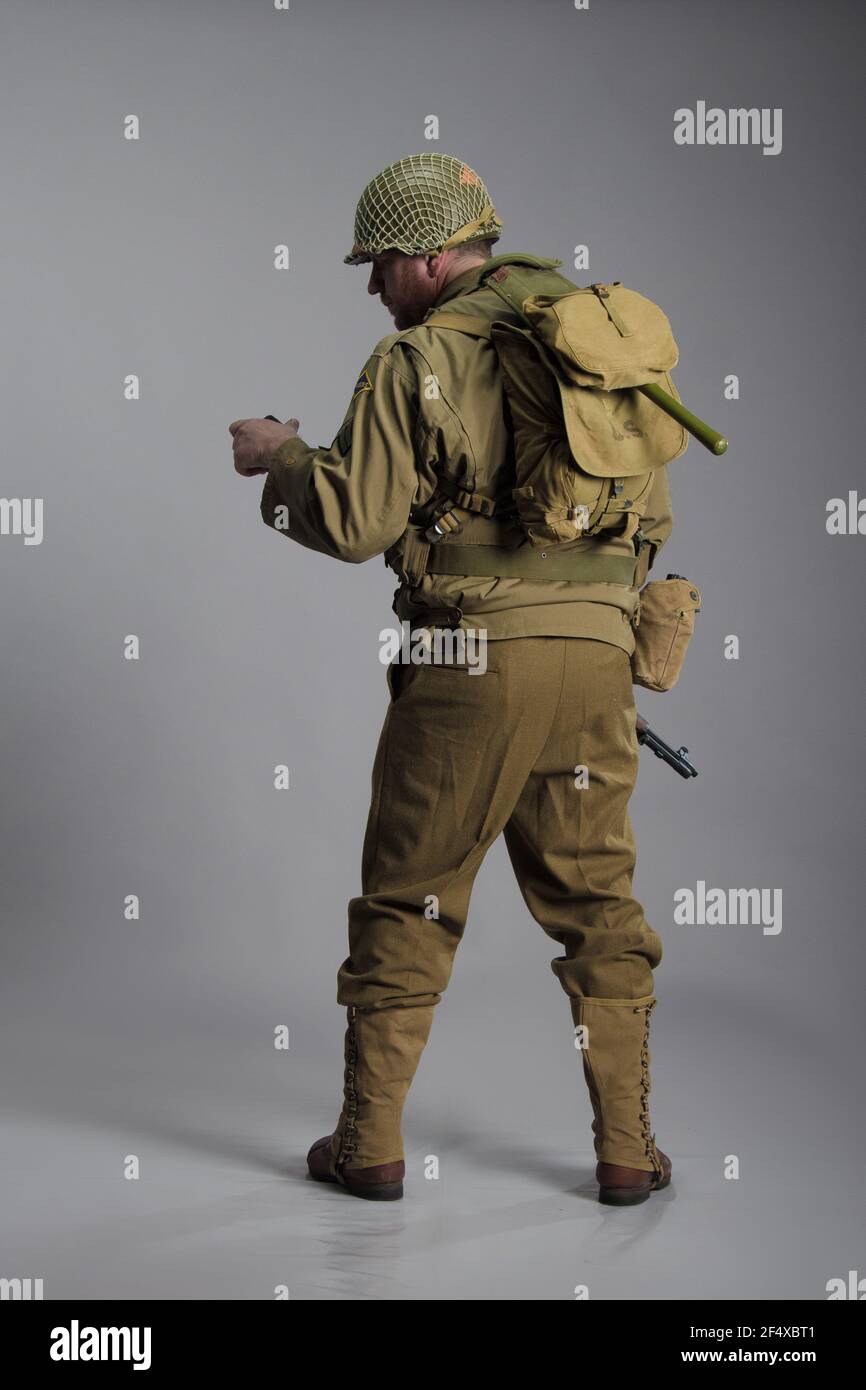 The man is an actor in the military uniform of an American ranger ...