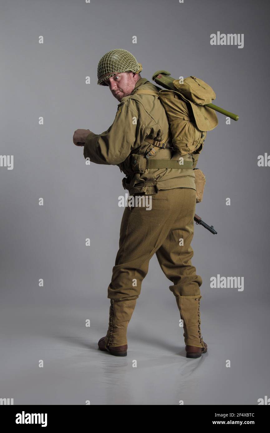 The man is an actor in the military uniform of an American ranger ...