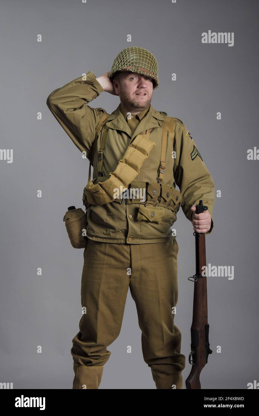 The man is an actor in the military uniform of an American ranger ...