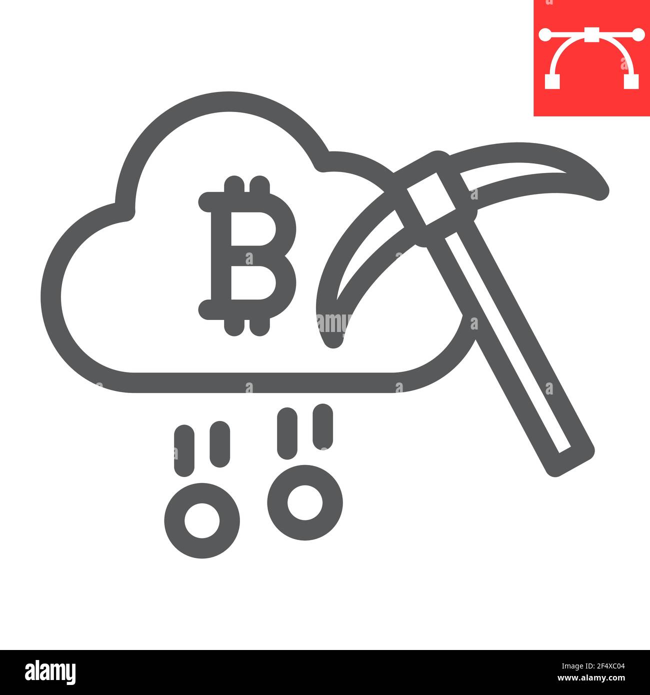 Cloud mining line icon, cryptocurrency and bitcoin, cloud with pickaxe vector icon, vector ...