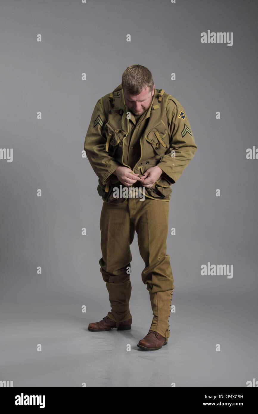 The man is an actor in the military uniform of an American ranger ...