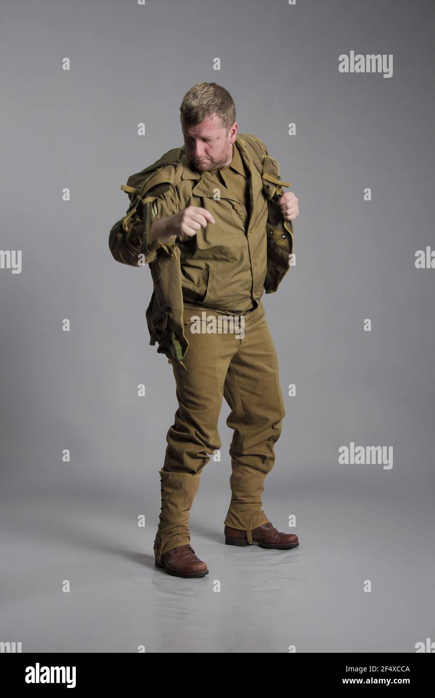 The man is an actor in the military uniform of an American ranger ...