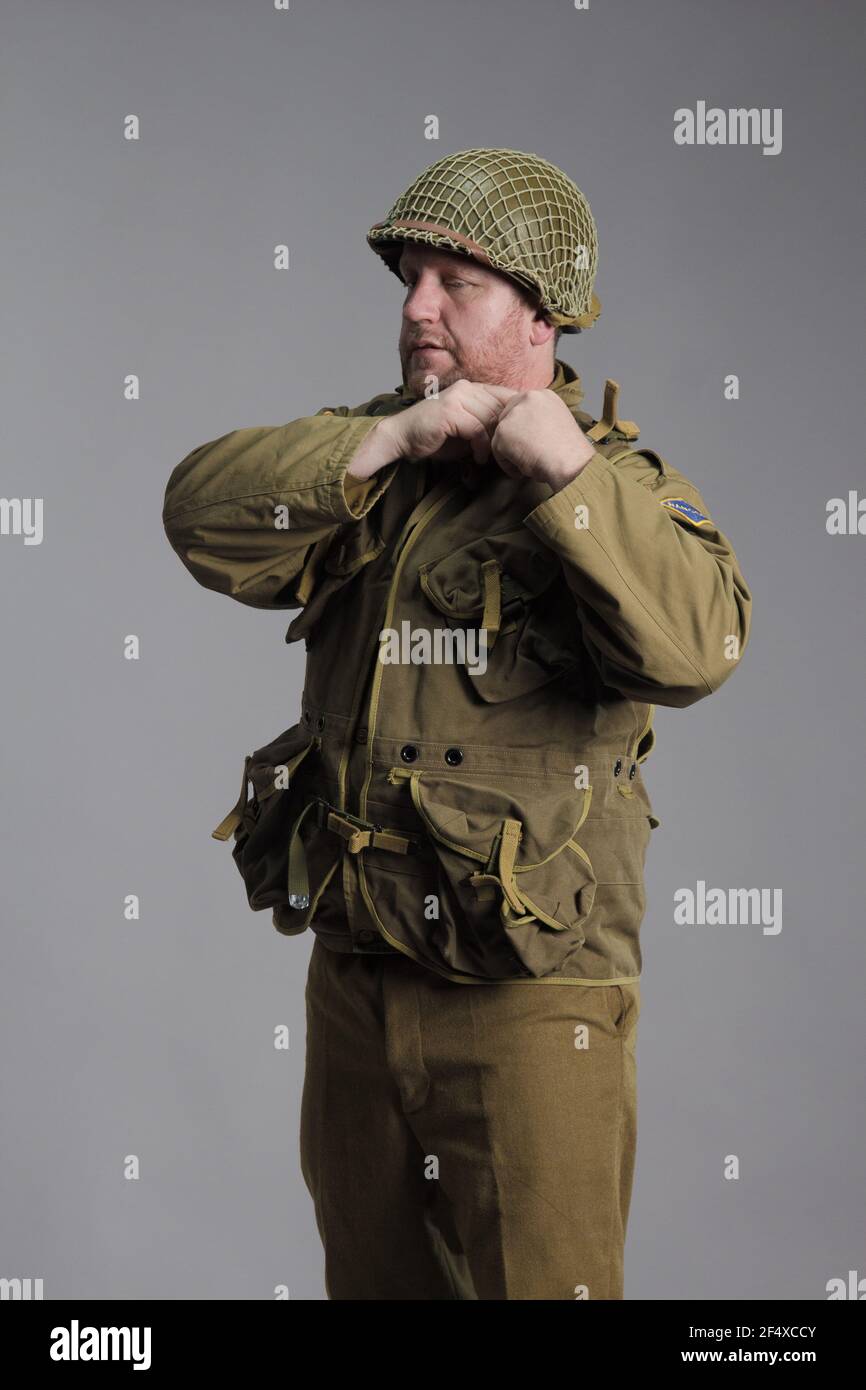 The man is an actor in the military uniform of an American ranger ...