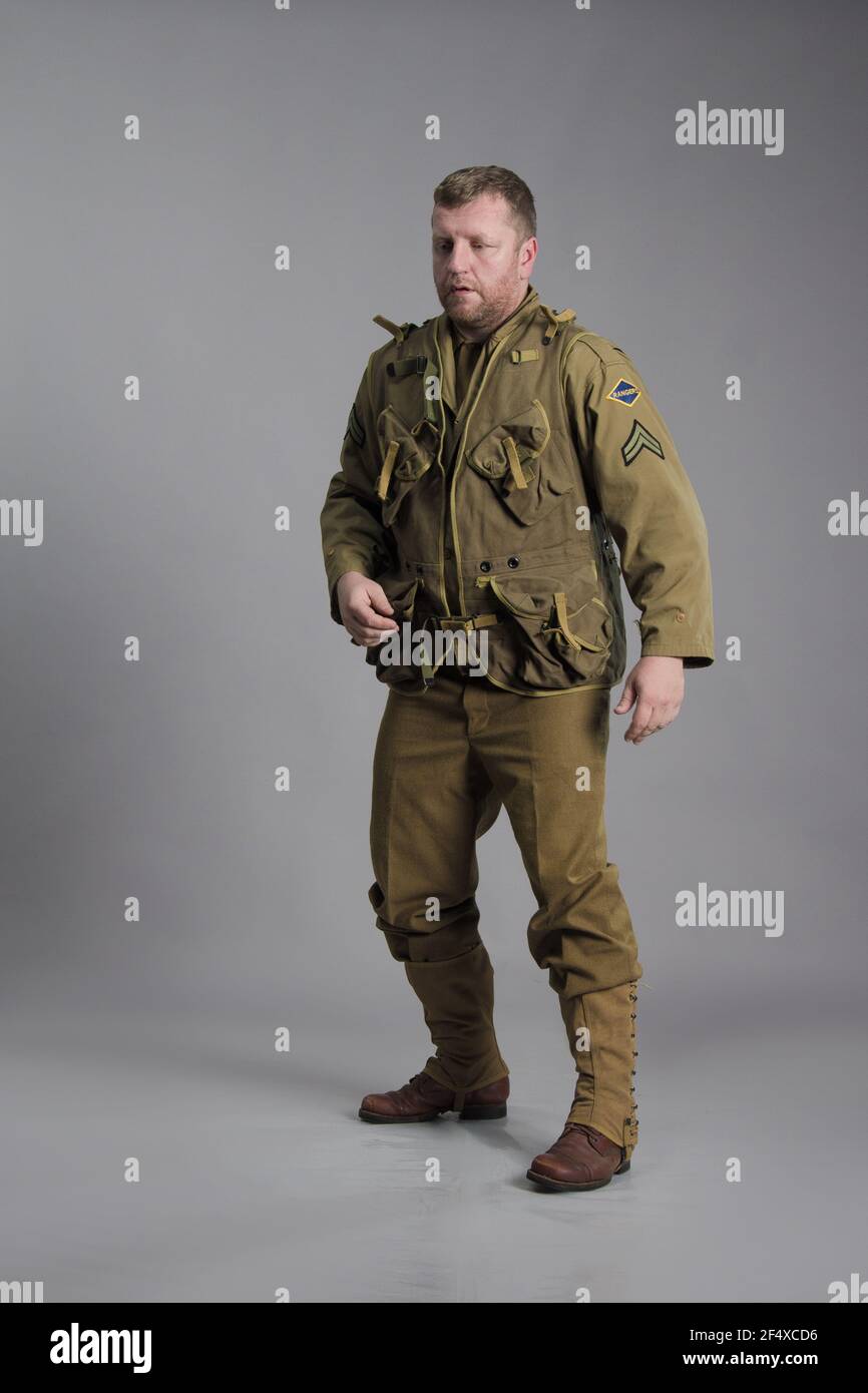 The man is an actor in the military uniform of an American ranger ...
