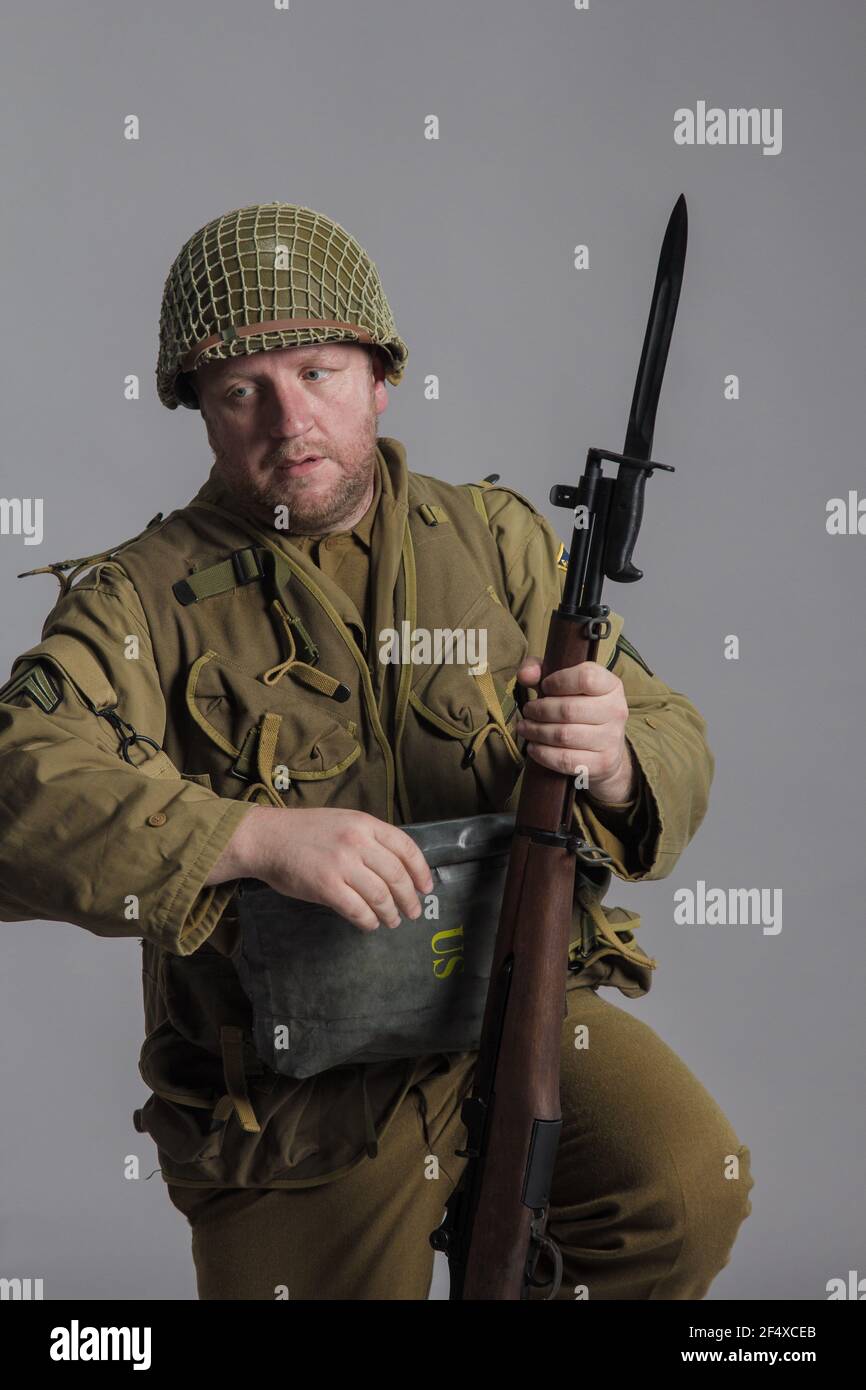 The man is an actor in the military uniform of an American ranger ...