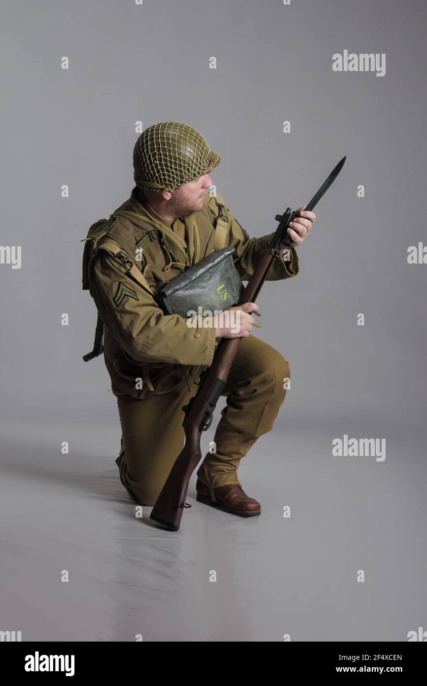 The man is an actor in the military uniform of an American ranger ...