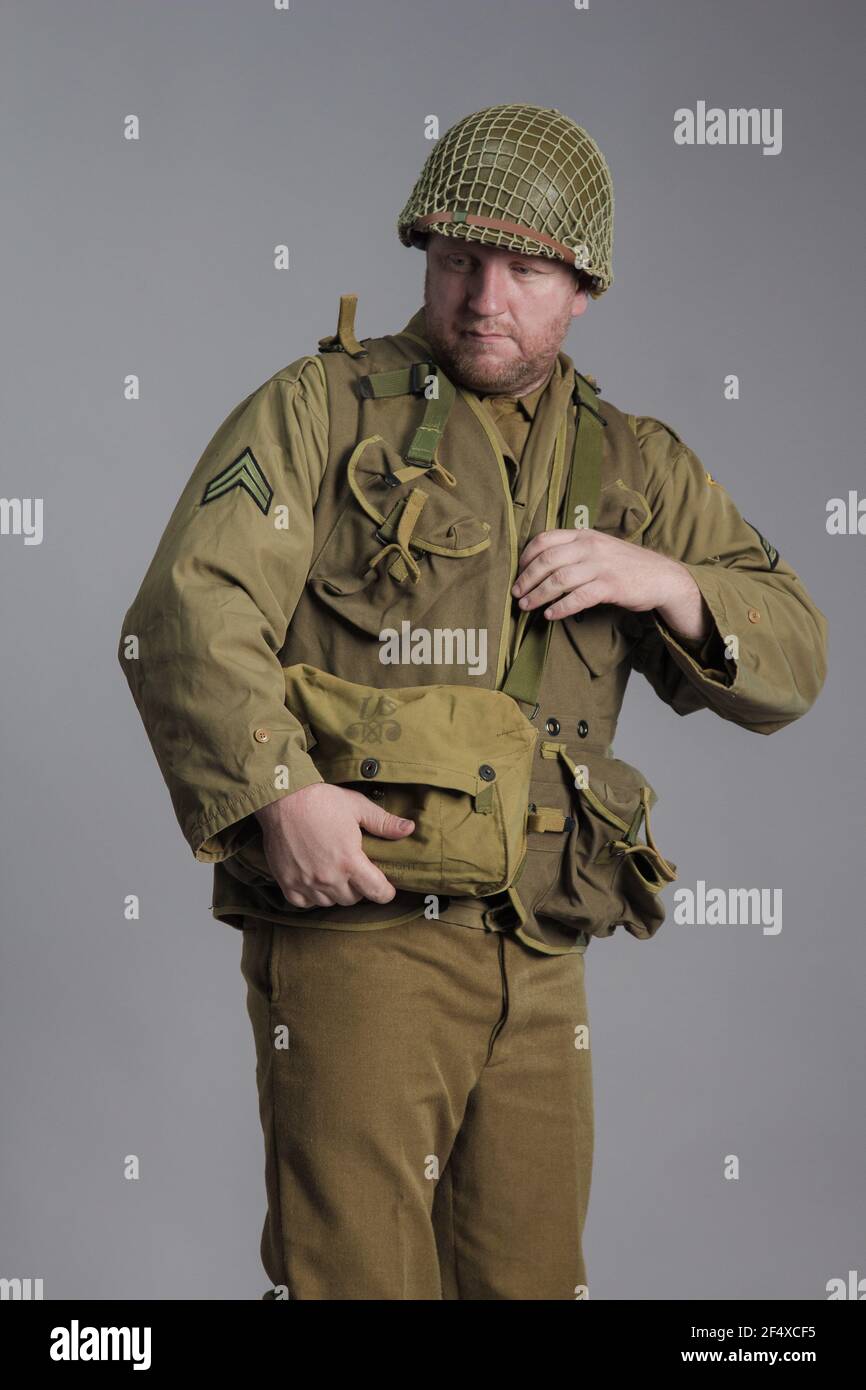 The man is an actor in the military uniform of an American ranger ...