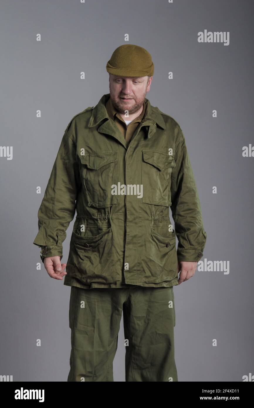 The man is an actor in the military uniform of an American ranger ...