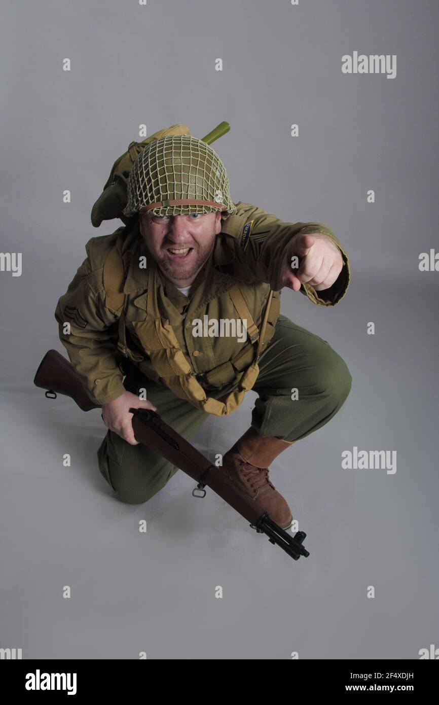 The man is an actor in the military uniform of an American ranger ...