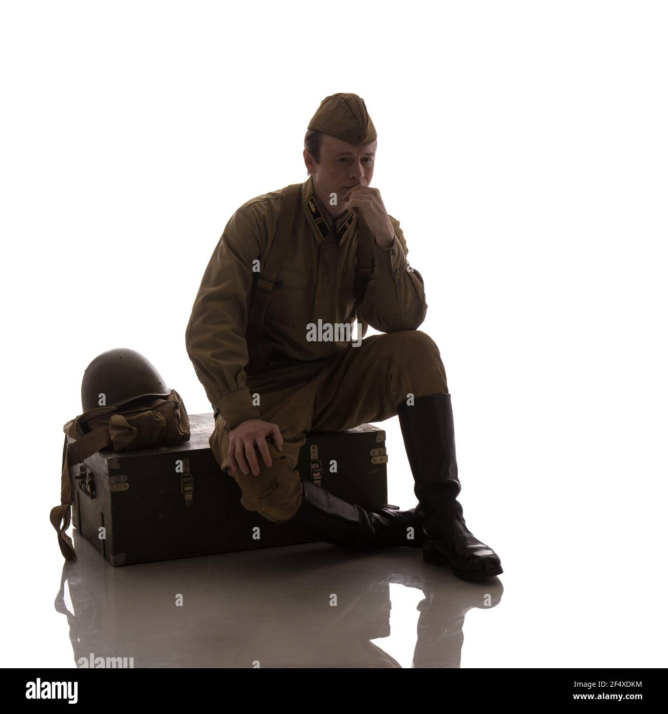 man actor in military uniform of a soldier of the Red Army of times ...