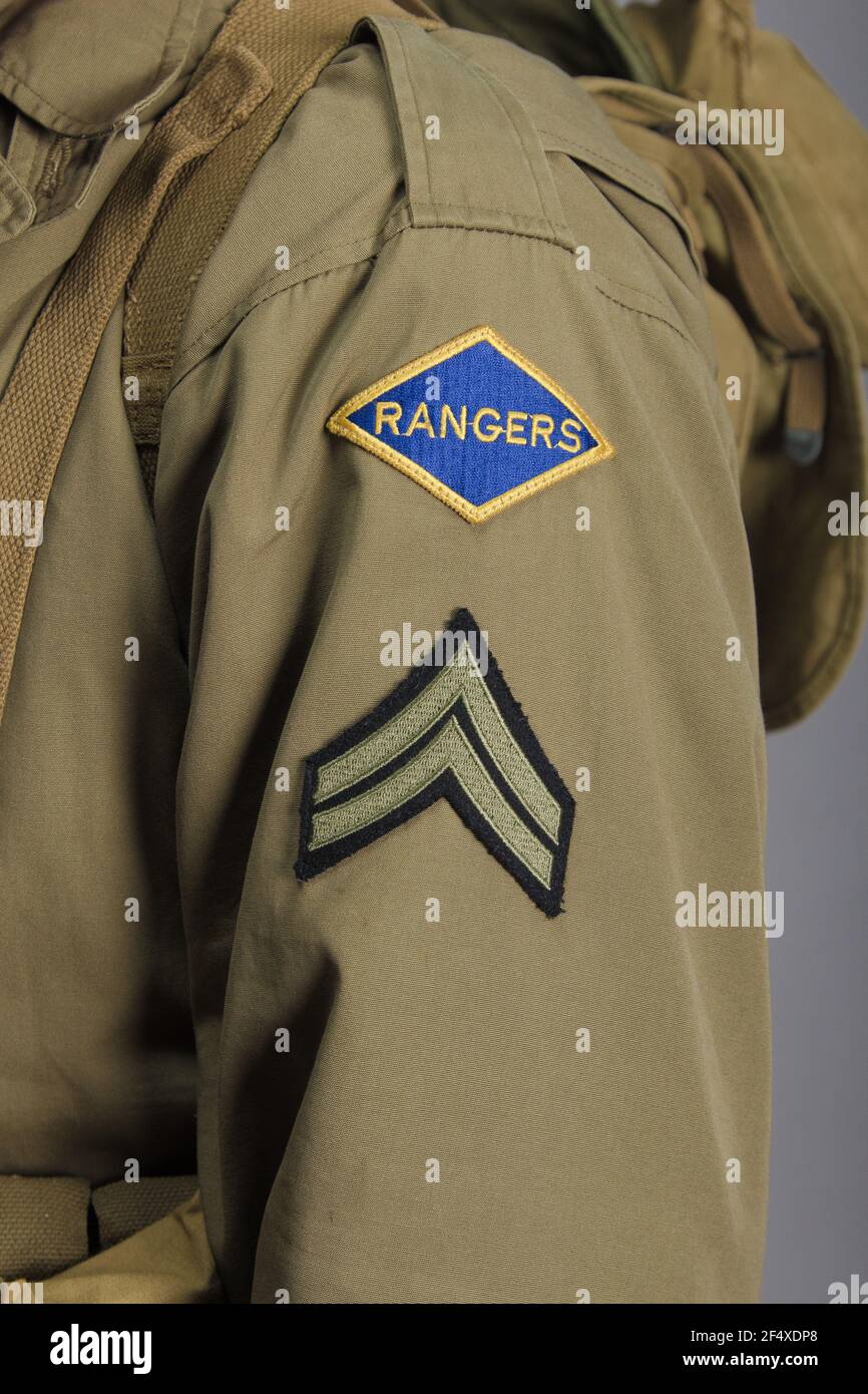 Male artist in military uniform of the American ranger of the period of ...