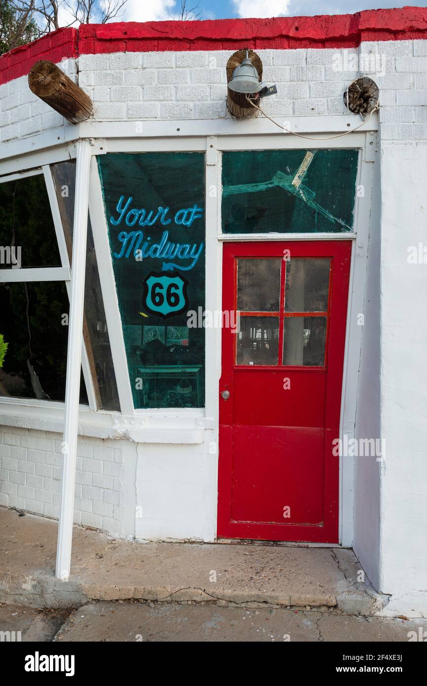 Adrian, Texas - July 9, 2014: The entrance to an old store along the ...