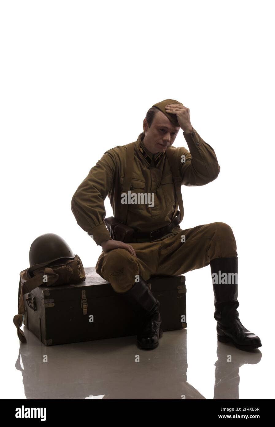 man actor in military uniform of a soldier of the Red Army of times ...