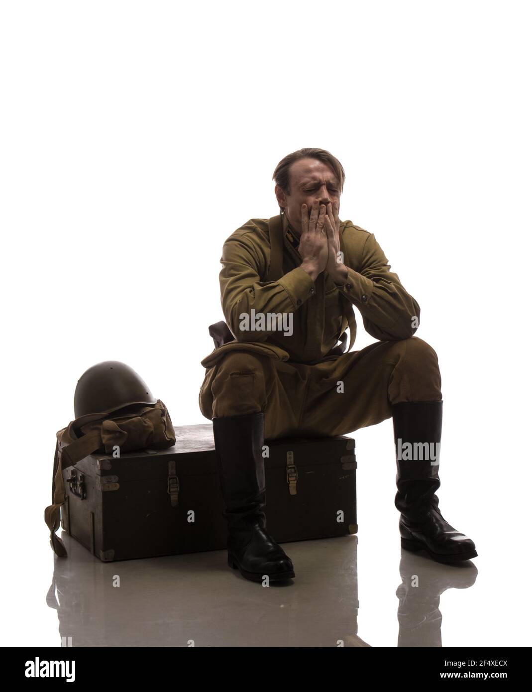 man actor in military uniform of a soldier of the Red Army of times ...