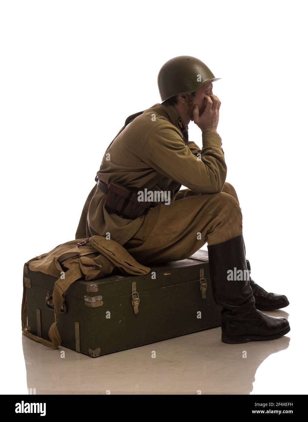 man actor in military uniform of a soldier of the Red Army of times ...