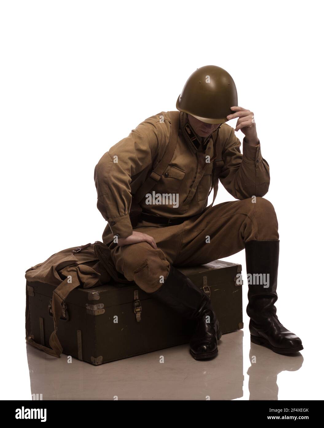man actor in military uniform of a soldier of the Red Army of times ...
