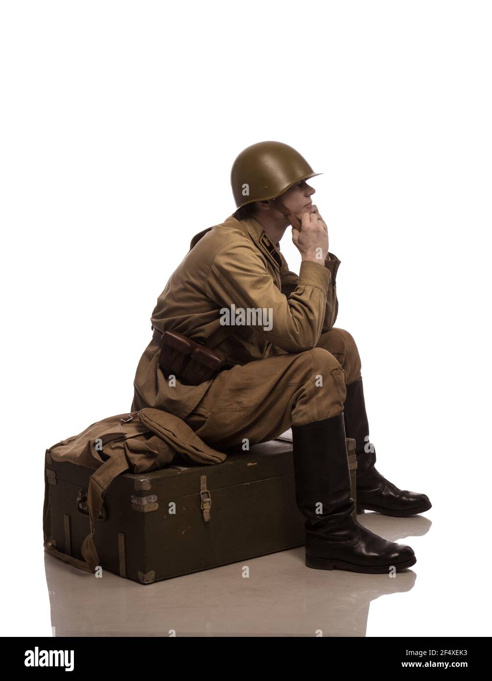 man actor in military uniform of a soldier of the Red Army of times ...