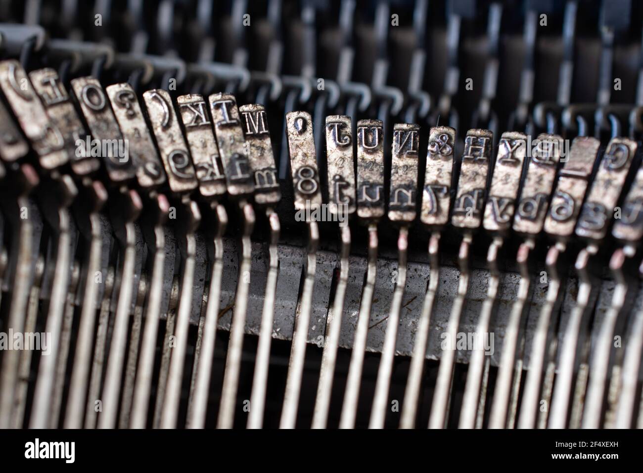 Vintage typewriter mechanism. Old typewriter metal letters Stock Photo ...