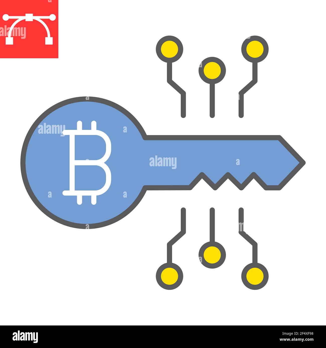 Bitcoin key color line icon, security and protection, digital key ...