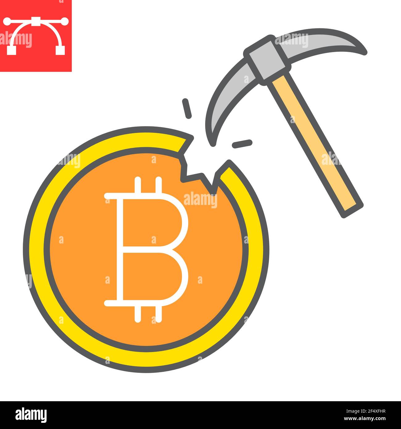 Bitcoin mining color line icon, cryptocurrency and bitcoin, coin with ...