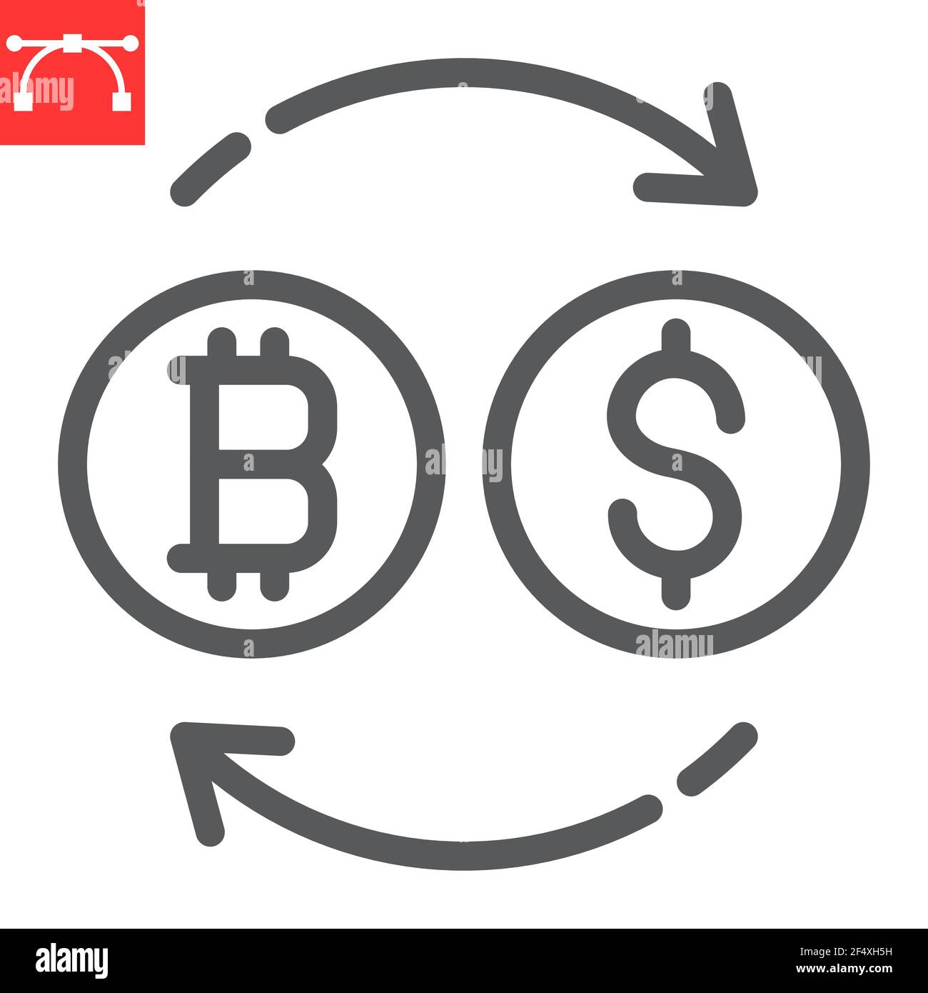 Bitcoin to dollar exchange line icon, btc and usd, currency exchange ...