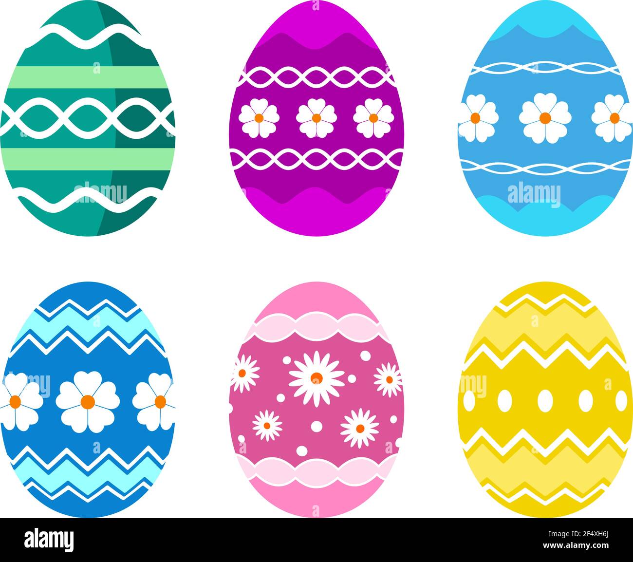Six simple Happy Easter Egg set on white isolated background A proper ...