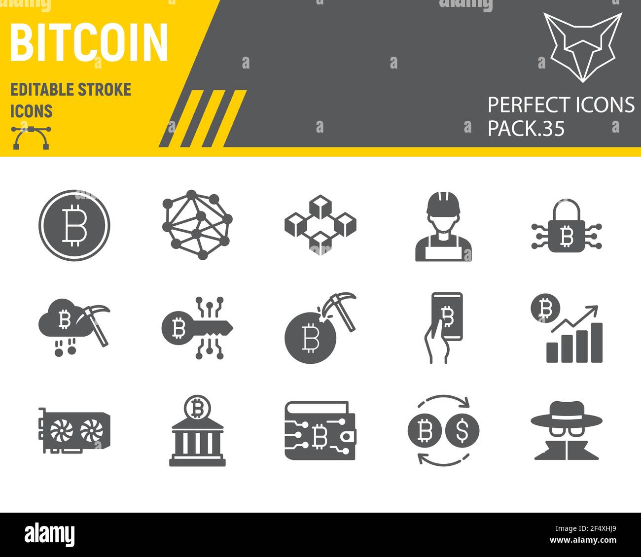 Bitcoin glyph icon set, blockchain collection, vector graphics, logo ...