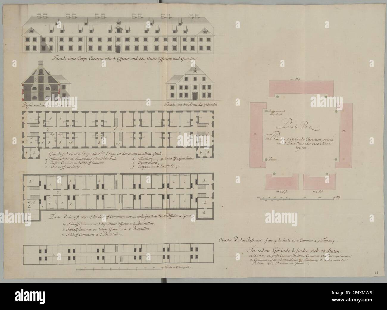 Stade, barracks. Design, map, basic and retracts, cross section Stock ...