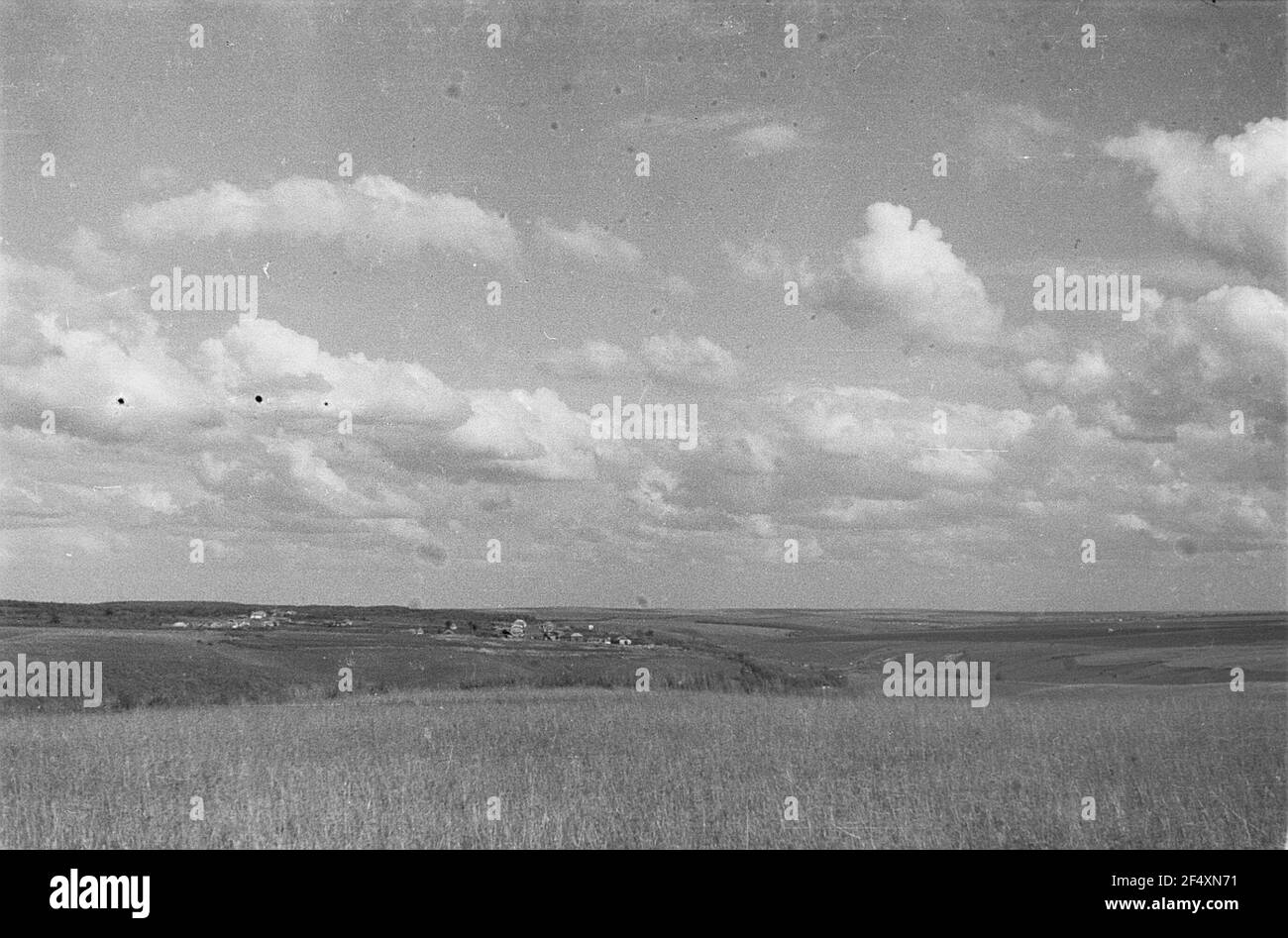 Second World War. Front pictures. Soviet Union. Landscape with village ...