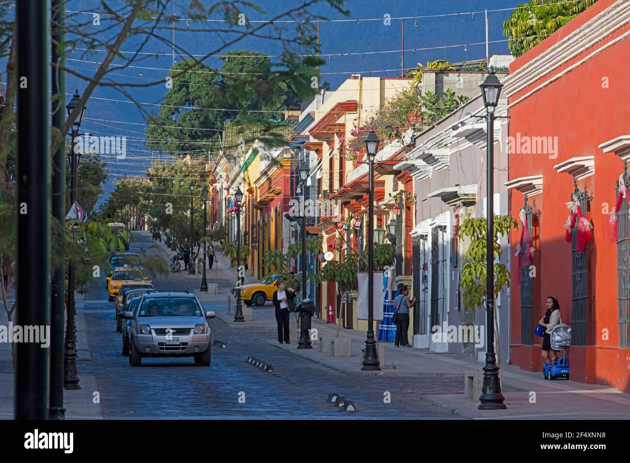 Colourful houses in colonial street in Oaxaca City, southwestern Mexico ...